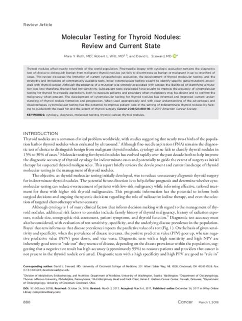 Pdf Molecular Testing For Thyroid Nodules Review And Current State