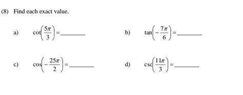 Solved Find Each Exact Value A Cos Pi B Tan Chegg