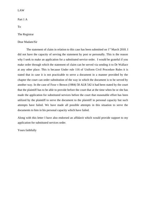 Civil Procedure Assignment Substituted Service Application