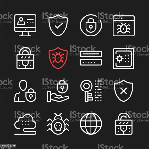 인터넷 보안 데이터 보호 라인 아이콘입니다 현대 그래픽 요소 최소한의 간단한 개요 획 선 디자인 기호 벡터 아이콘 세트 개체 그룹에 대한 스톡 벡터 아트 및 기타 이미지