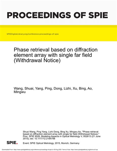 Pdf Phase Retrieval Based On Diffraction Element Array With Single