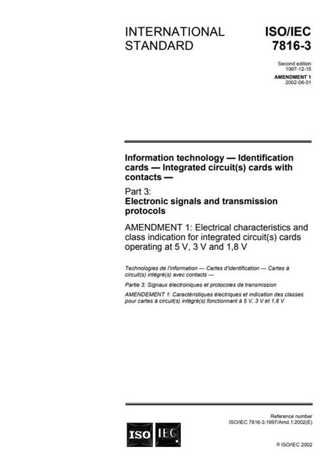 Iso Iec 7816 3 1997 Amd 1 2002 Information Technology — Identification Cards — Integrated