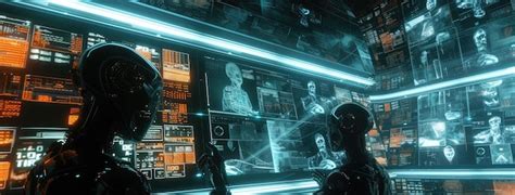 Premium Photo Futuristic Ai Control Room Monitoring Data