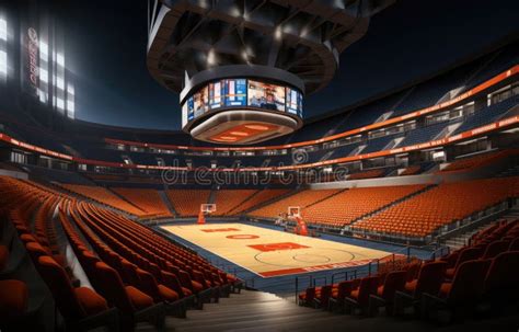 Basketball Hall With Empty Stands Dark Basketball Court Basketball Stadium Stock Illustration