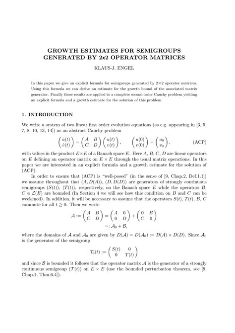 Pdf Growth Estimates For Semigroups Generated By 2times 2 Operator Matrices
