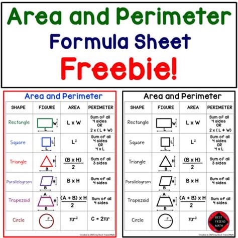 Freebie Area And Perimeter Formula Sheet By Best Friend Math Tpt