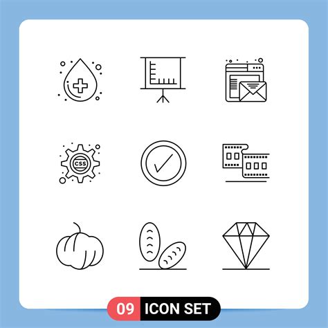 9 Thematic Vector Outlines And Editable Symbols Of User Tick Email Css Gear Cog Editable Vector