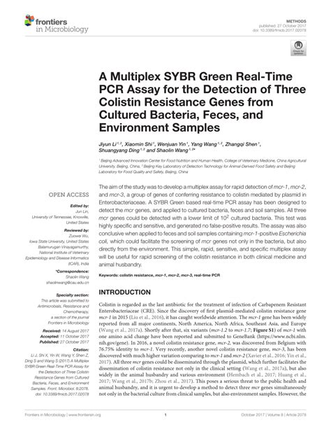 Pdf A Multiplex Sybr Green Real Time Pcr Assay For The Detection Of Three Colistin Resistance