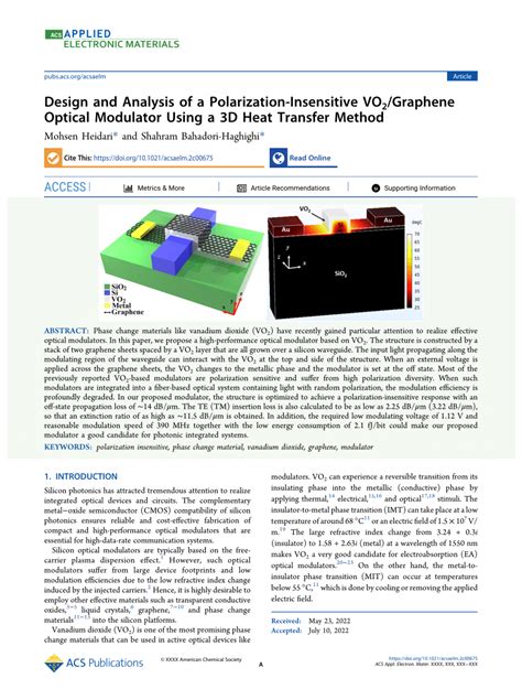 Pdf Design And Analysis Of A Polarization Insensitive Vo 2 Graphene Optical Modulator Using A