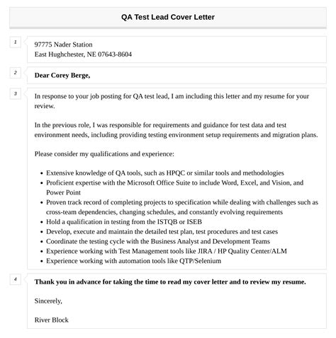 Qa Test Lead Cover Letter Velvet Jobs