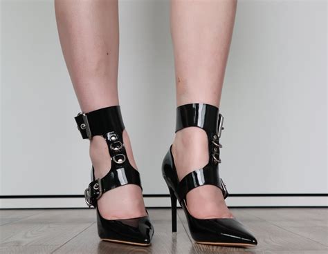 Latex High Heels Ankle Strap Heels Cover Restriction Etsy