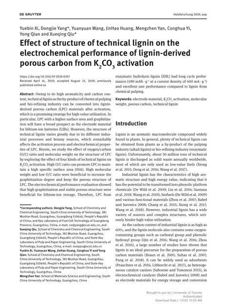 Pdf Effect Of Structure Of Technical Lignin On The Electrochemical