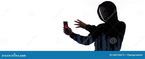hacker anonymous and face mask with smartphone in hand stock image