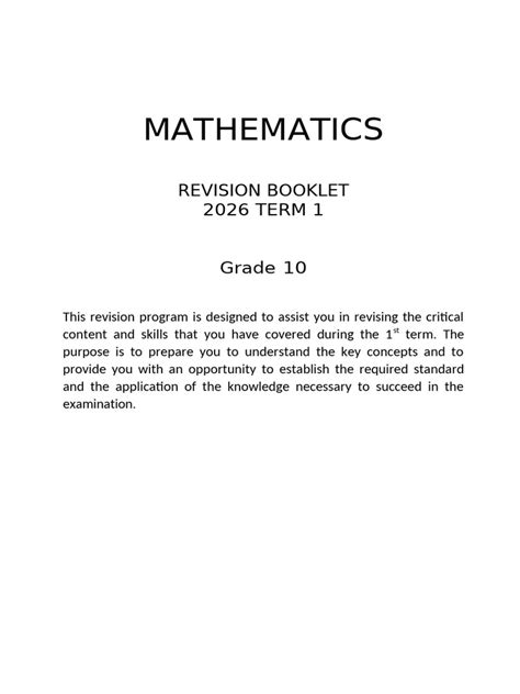 Mathematics Grade 10 Revision Material Term 1 2025 Pdf Equations
