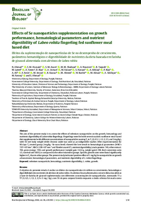 Pdf Effects Of Se Nanoparticles Supplementation On Growth Performance Hematological