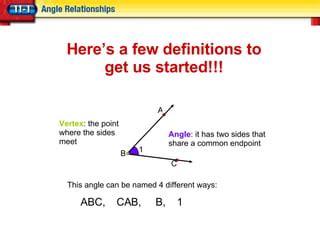 Angle Relationships Power Point PPT