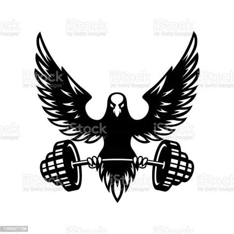 바벨을 들고 독수리 체육관 마스코트 라벨 기호 엠블럼에 대한 디자인 요소 벡터 그림 독수리에 대한 스톡 벡터 아트 및 기타 이미지 Istock