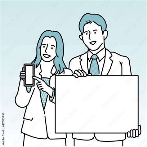 스타트업 세일즈를 애플로 소개하는 남녀 일러스트 벡터 삽화 Stock Vector Adobe Stock