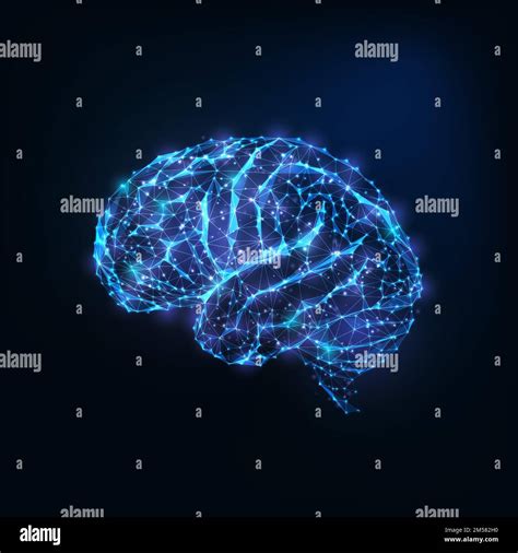 Futuristic Glowing Low Polygonal Brain Made Of Connected Lines Stars