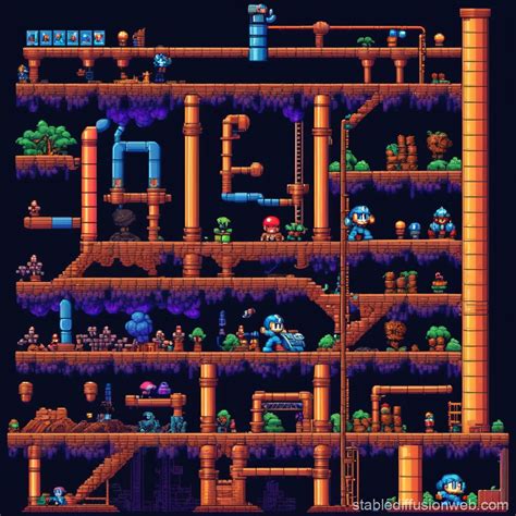 8bit Pixel Art Mega Man Level Stable Diffusion Online