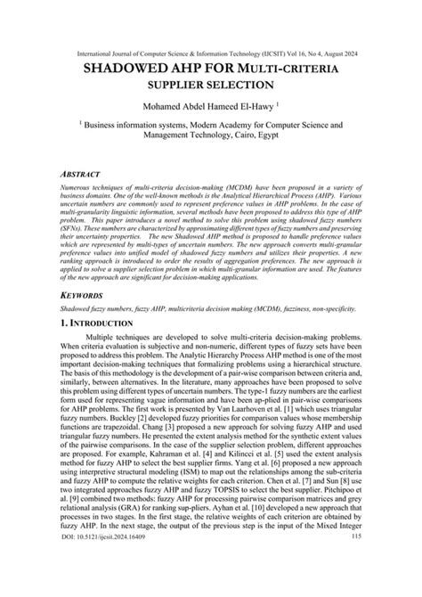 Shadowed Ahp For Multi Criteria Supplier Selection Pdf