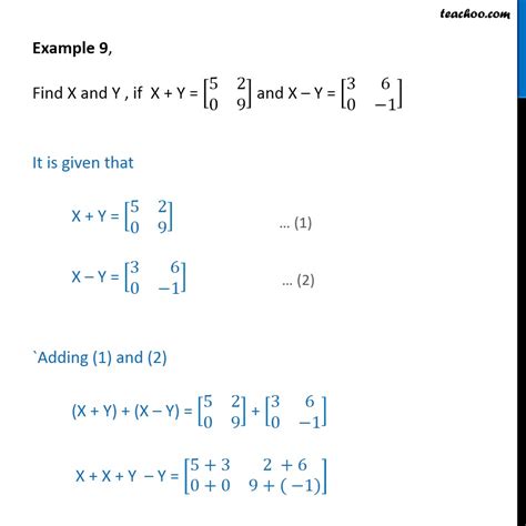 example 9 find x and y if x y [5 2 0 9] x y examples