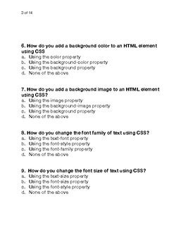 Test Your CSS Knowledge Beginner CSS Quiz With Answer Sheet TPT