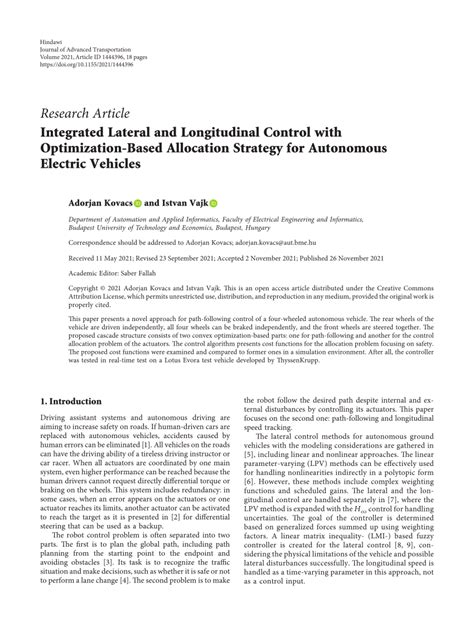Pdf Integrated Lateral And Longitudinal Control With Optimization Based Allocation Strategy