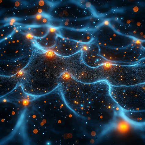 Quantum Energy Wave Patterns With Glowing Particles In A Futuristic Digital Network Stock Image
