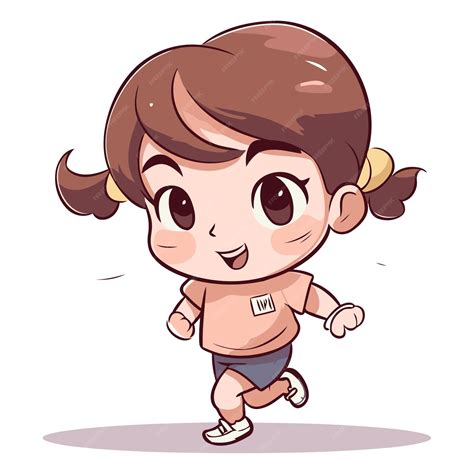 색 배경에 고립 된 만화 터 일러스트레이션을 실행하는 귀여운 작은 소녀 프리미엄 Ai 생성 벡터