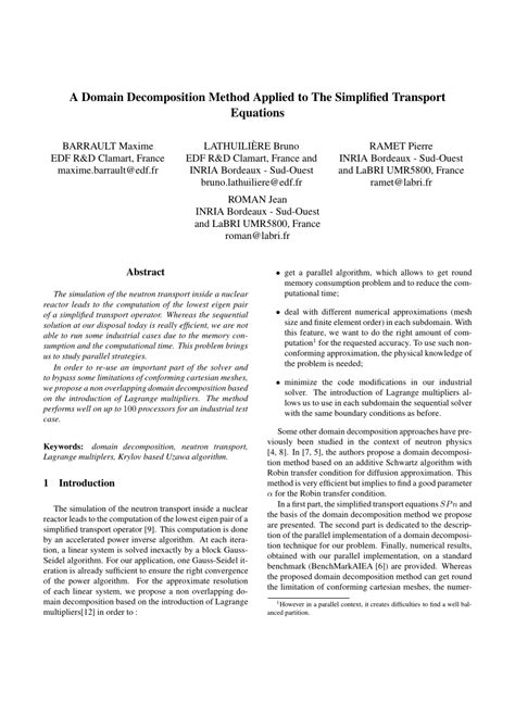 Pdf A Non Overlapping Parallel Domain Decomposition Method Applied To The Simplified Transport