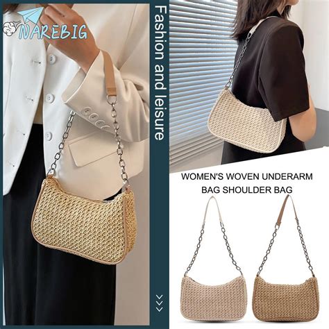 Ready√fashion Women Summer Woven Shoulder Underarm Bag Casual Chain