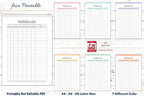 Printable Running Log Template Running Diary Sheet Running Journal