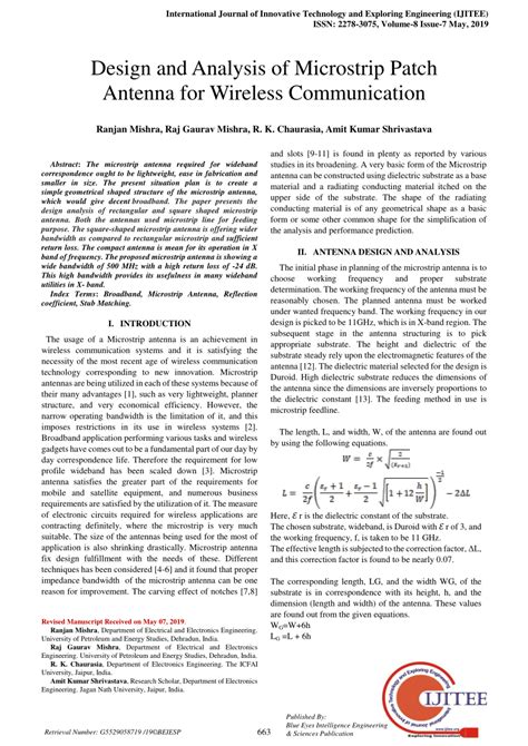 Pdf Design And Analysis Of Microstrip Patch Antenna For Wireless