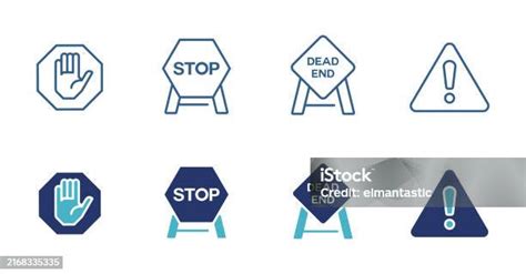 거리 정지 경고주의 아이콘 세트 도로 블록 고속도로 방향 경고 기호 상징 그림 모음 아이콘에 대한 스톡 벡터 아트 및 기타 이미지 아이콘 거리 경계 표지 Istock