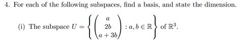 solved 4 for each of the following subspaces find a basis