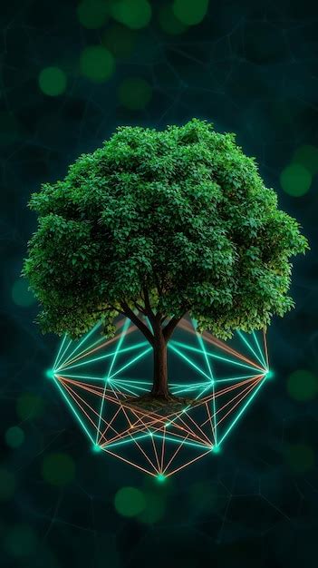 Digital Tree With Network Connecting Nodes And Neon Lights For Advanced