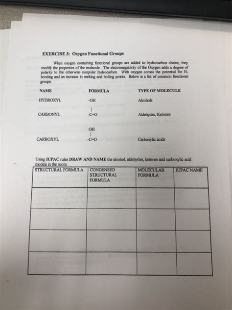 Solved EXERCISE 3 Oxygen Functional Groups When Oxygen Chegg Com