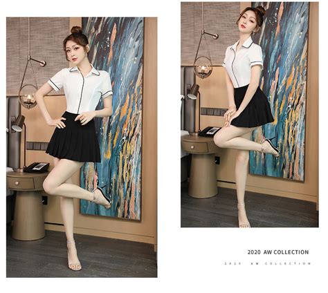 足浴按摩洗浴技师工作服女短袖性感空姐制服套装百褶裙开叉裙工衣 阿里巴巴