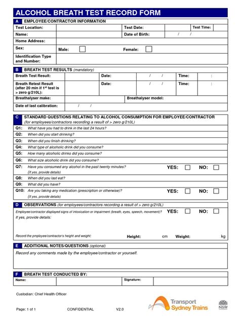 Alcohol Breath Test Record Form Pdf Alcohol Abuse Ethanol