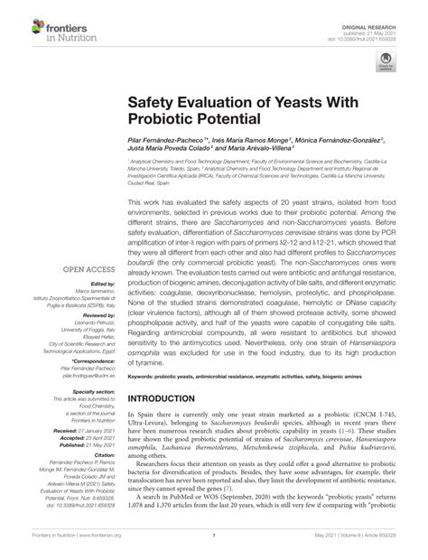 Pdf Safety Evaluation Of Yeasts With Probiotic Potential