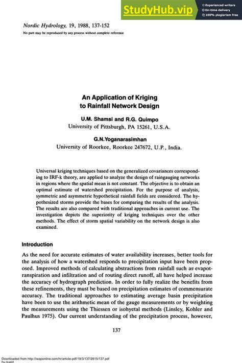 An Application Of Kriging To Rainfall Network Design Pdf