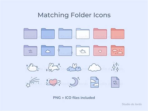 Cloud Bunny Theme Desktop Wallpaper Organizer Folder Icons Etsy