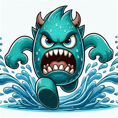 Premium Vector Angry Water Monster Running Cartoon Style White Background
