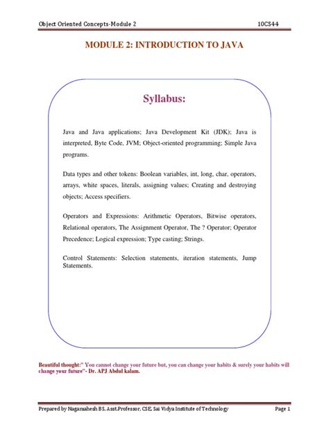 Module 2 Introduction To Java Pdf Java Programming Language