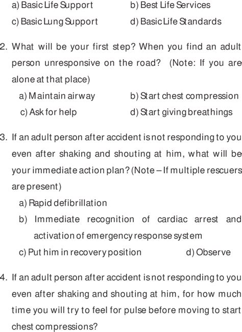 Basic Life Support Questionnaire To The Participants 1 What Is The Download Scientific Diagram