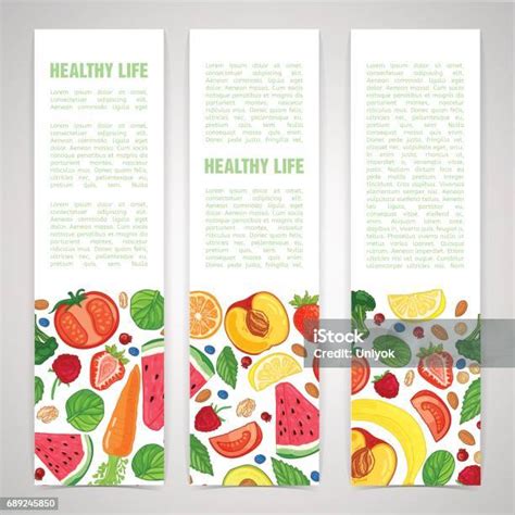 템플릿 디자인의 과일 장식과 수직 배너 자연 식품 과일 야채 열매의 가로 무늬입니다 포스터 장식 채식 음식 프레임 전단지 벡터입니다 0명에 대한 스톡 벡터 아트 및 기타