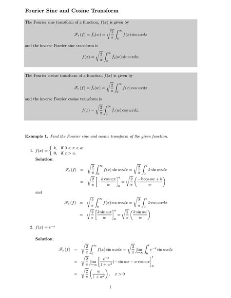 Further Readings Fourier Sine And Cosine Transforms Fourier Sine