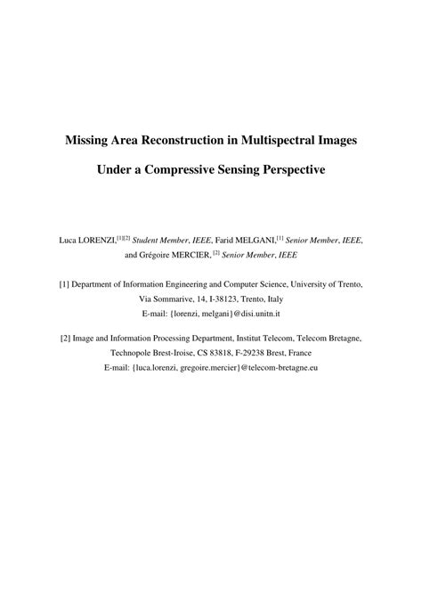 Pdf Missing Area Reconstruction In Multispectral Images Under A Compressive Sensing Perspective