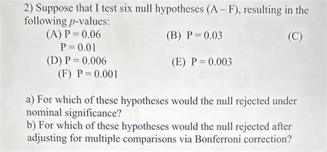 Suppose That I Test Six Null Hypotheses A F Chegg Com